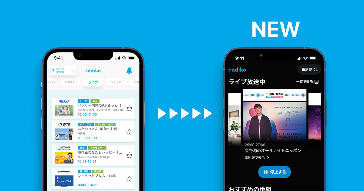 radikoのスマホアプリが全面刷新。スワイプで選局再生 - AV Watch